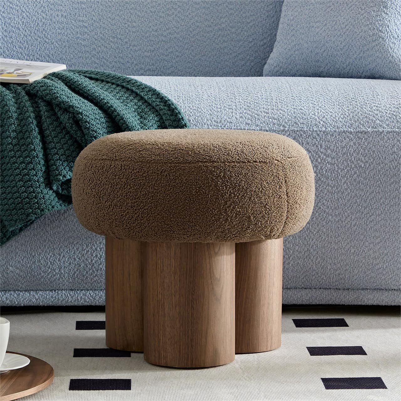 MEETAKING Small Round Foot Stool, Teddy Fabric Footrest Ottoman Stool ...