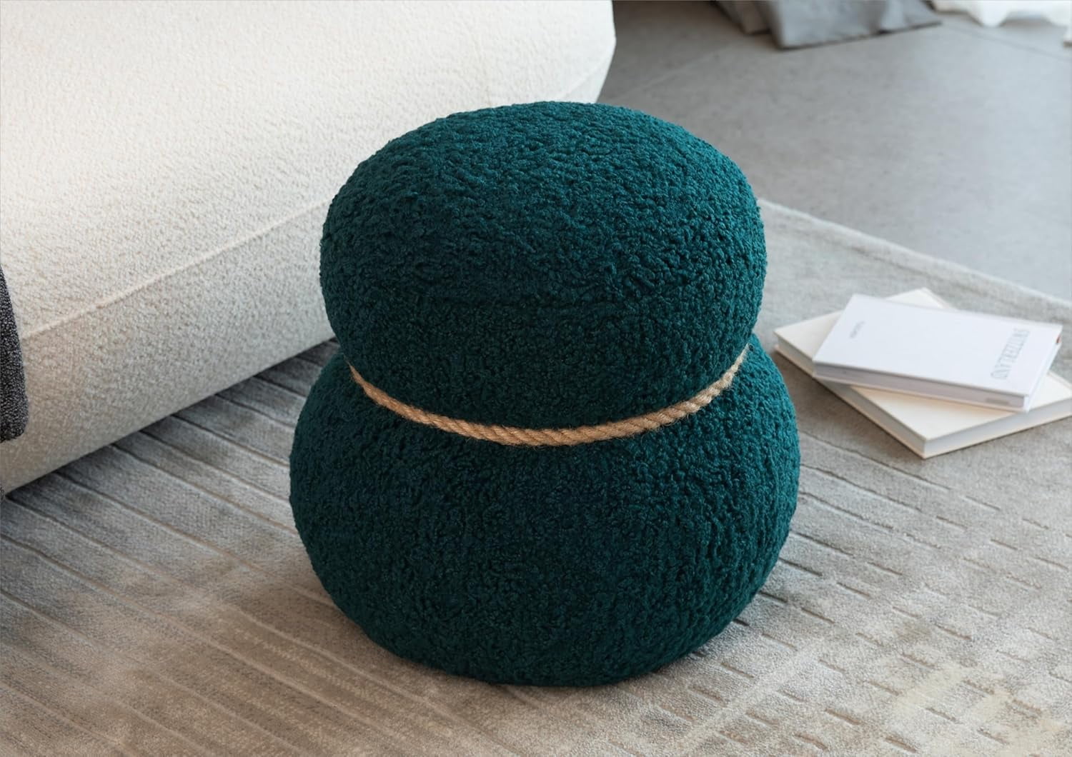 MEETAKING Small Round Foot Stool, Teddy Fabric Footrest Ottoman Stool ...