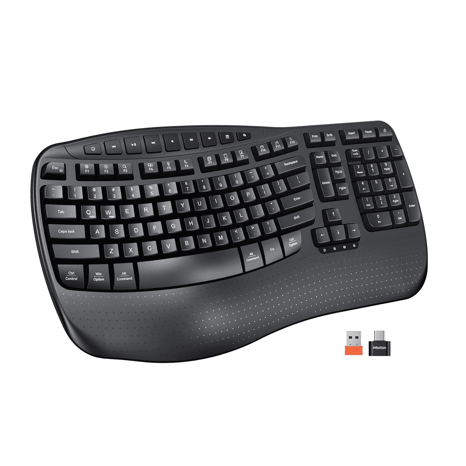 MEETION Wave Keys Wireless Ergonomic Keyboard, Wrist Rest, 2.4G/USB-C ...