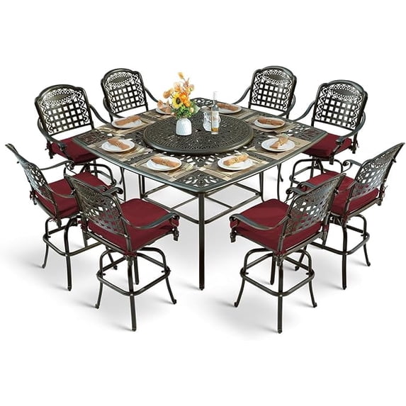 MEETWARM 10-Piece High Patio Dining Set, All Weather Cast Aluminum ...