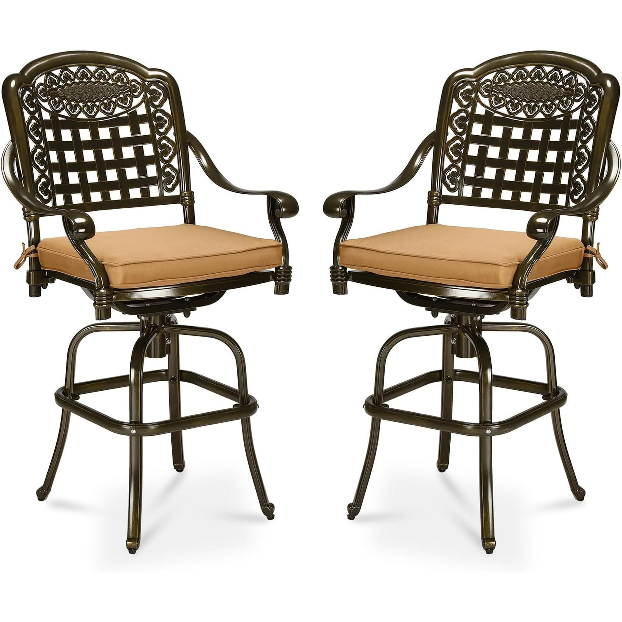 MEETWARM 2pc Outdoor Patio Swivel Bar Stools with Tall Arms, All ...