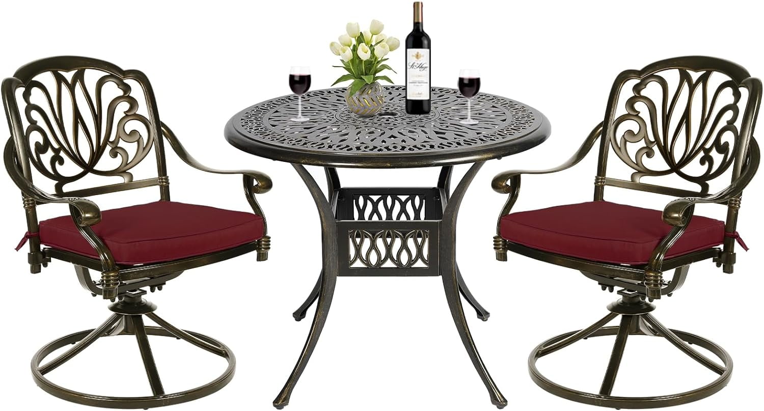 MEETWARM 3-Piece Outdoor Patio Dining Set, All-Weather Cast Aluminum ...