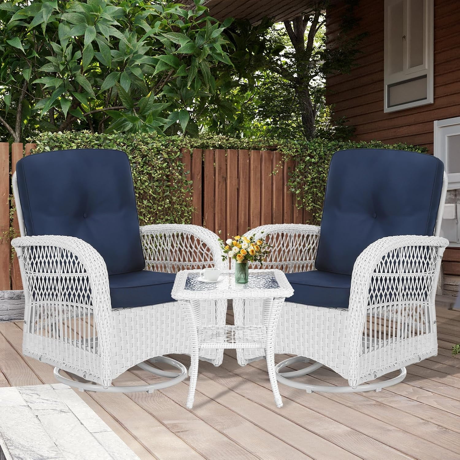 MEETWARM 3 Pieces Outdoor Wicker Swivel Rocker Patio Set, Rocking ...