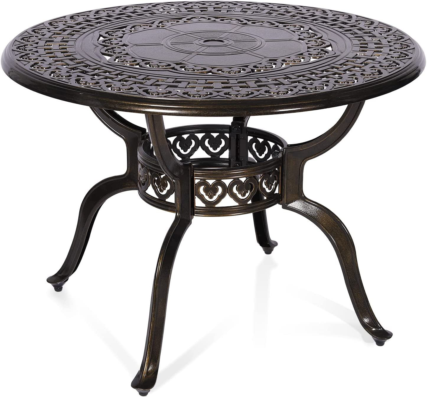 MEETWARM 38.5" Round Patio Dinning Table, Outdoor Cast Aluminum Dinning ...