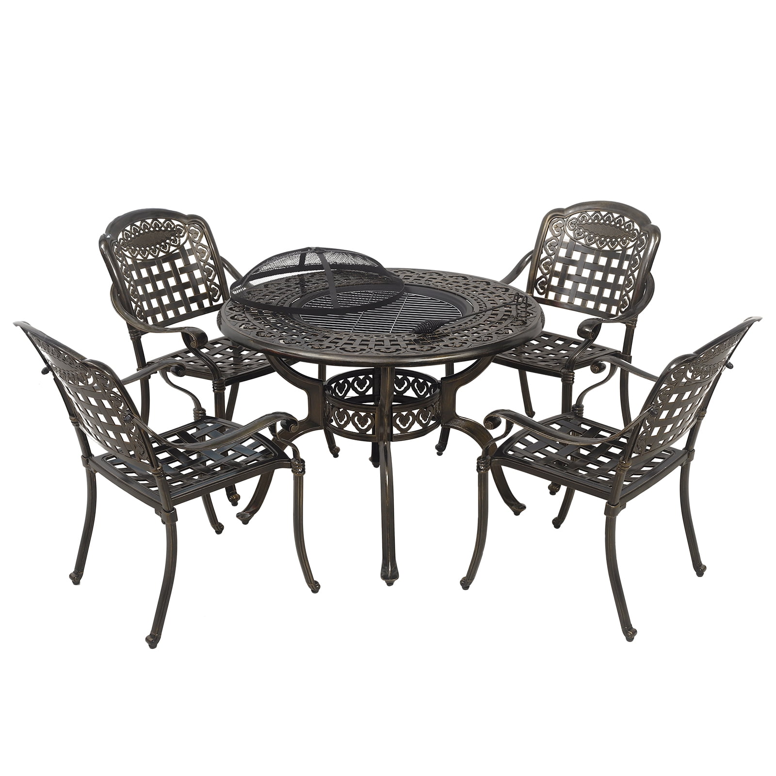 MEETWARM 5-Piece Outdoor Furniture BBQ Dining Set, All Weather Cast ...