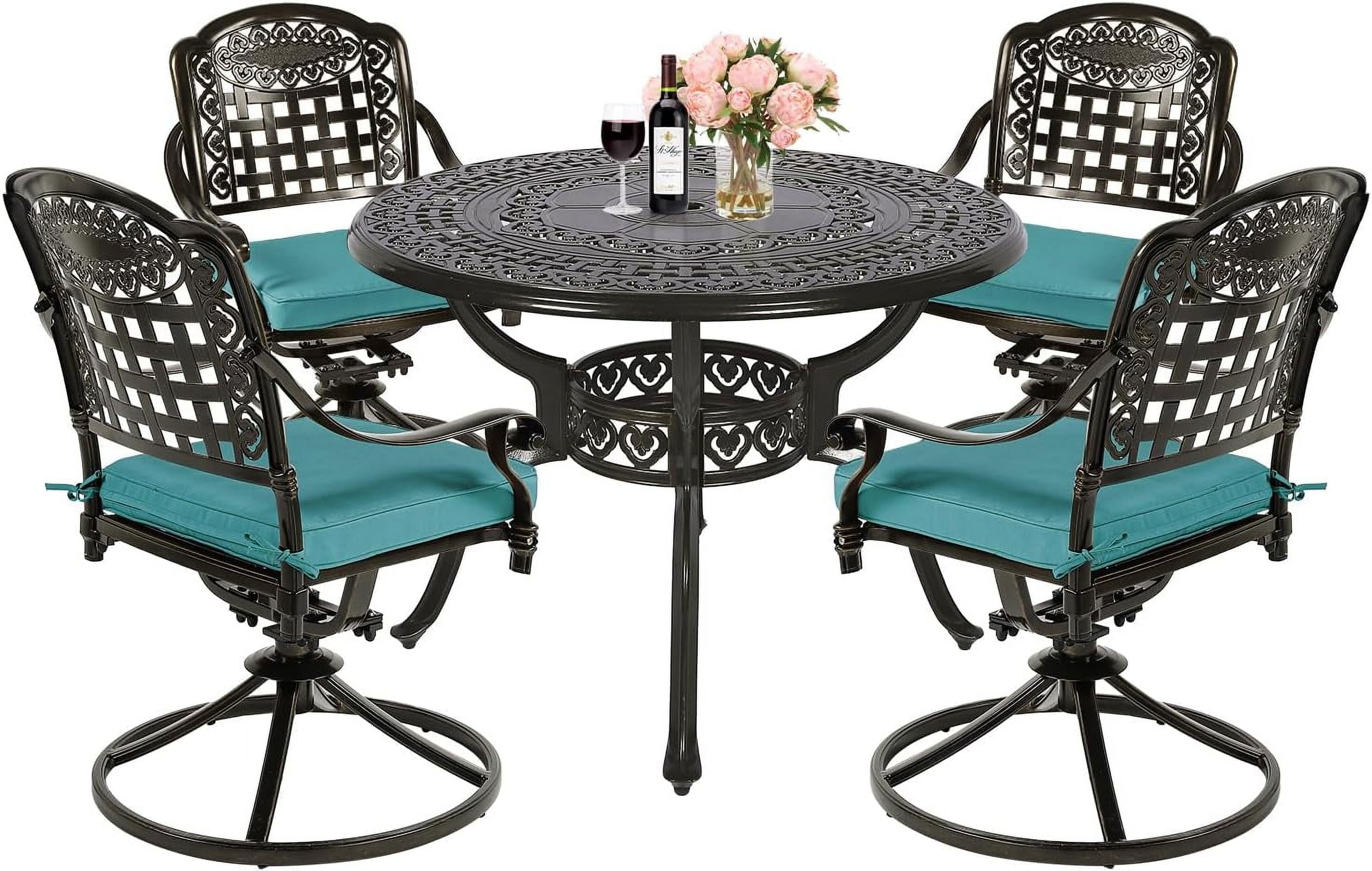 MEETWARM 5-Piece Outdoor Patio Dining Set, All-Weather Cast Aluminum ...