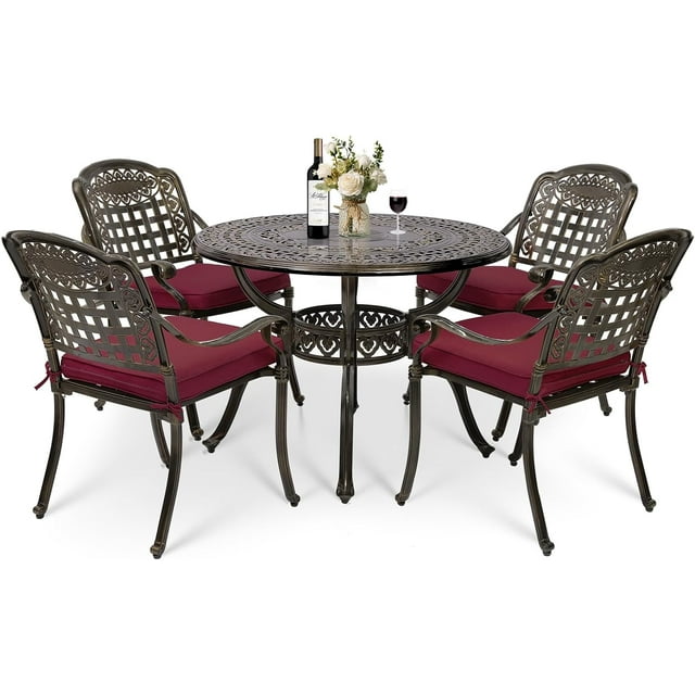 MEETWARM 5 Piece Patio Dining Set, Outdoor All-Weather Cast Aluminum ...