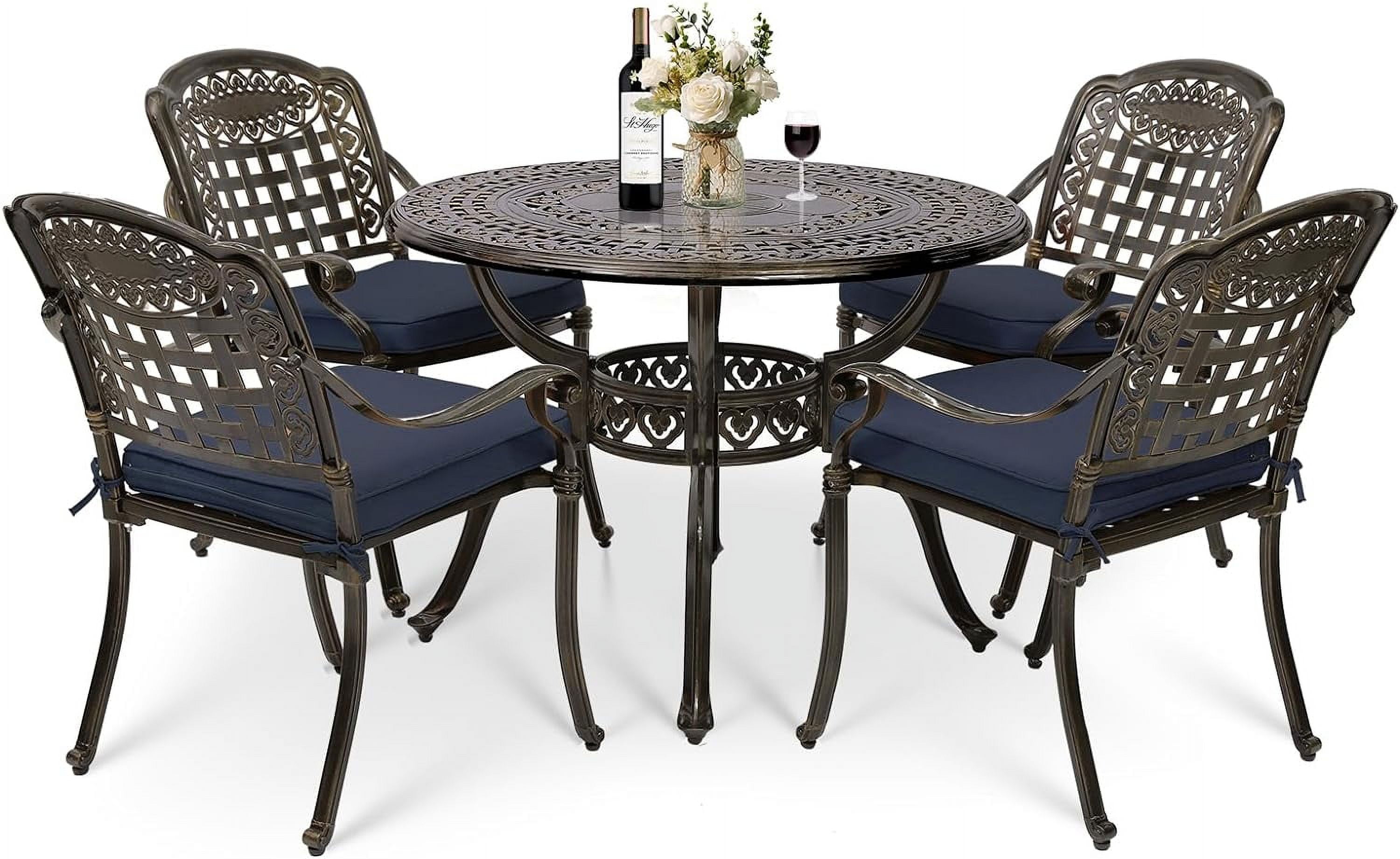 MEETWARM 5 Piece Patio Dining Set, Outdoor All-Weather Cast Aluminum ...