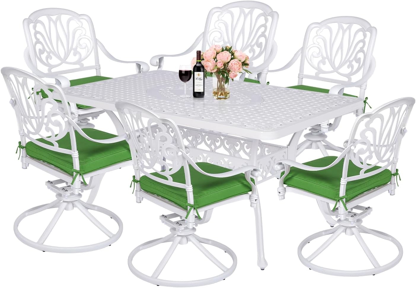 MEETWARM 7-Piece All-Weather Patio Set, Cast Aluminum with Cushioned ...