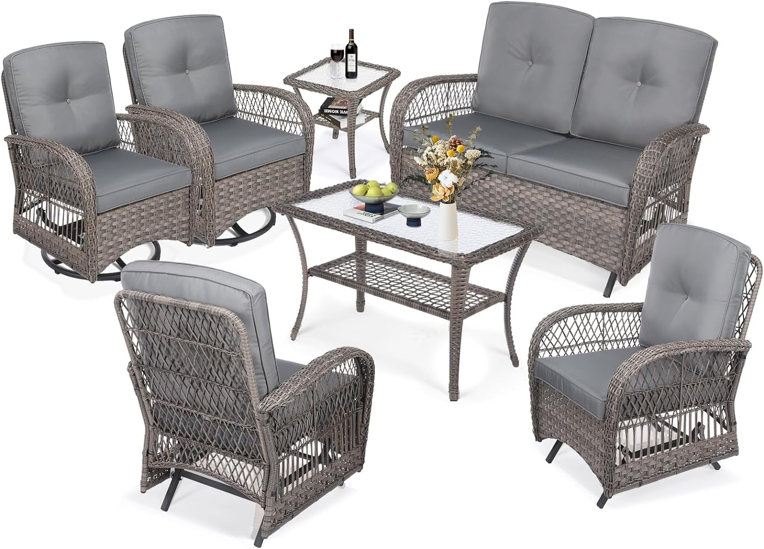 MEETWARM 7 Pieces Outdoor Patio Rattan Furniture Sets, All Weather ...