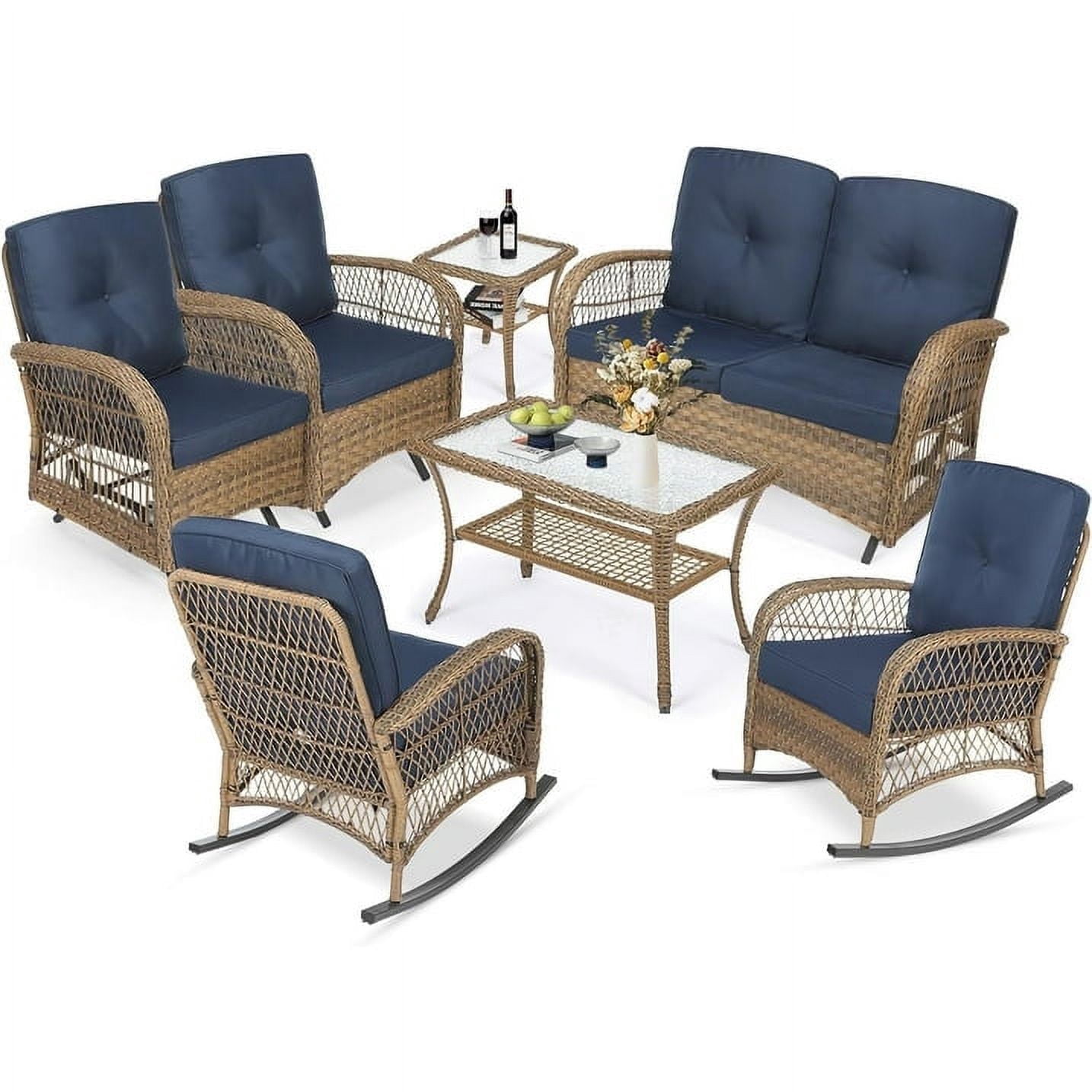 MEETWARM 7 Pieces Outdoor Wicker Patio Conversation Sets with Glider ...