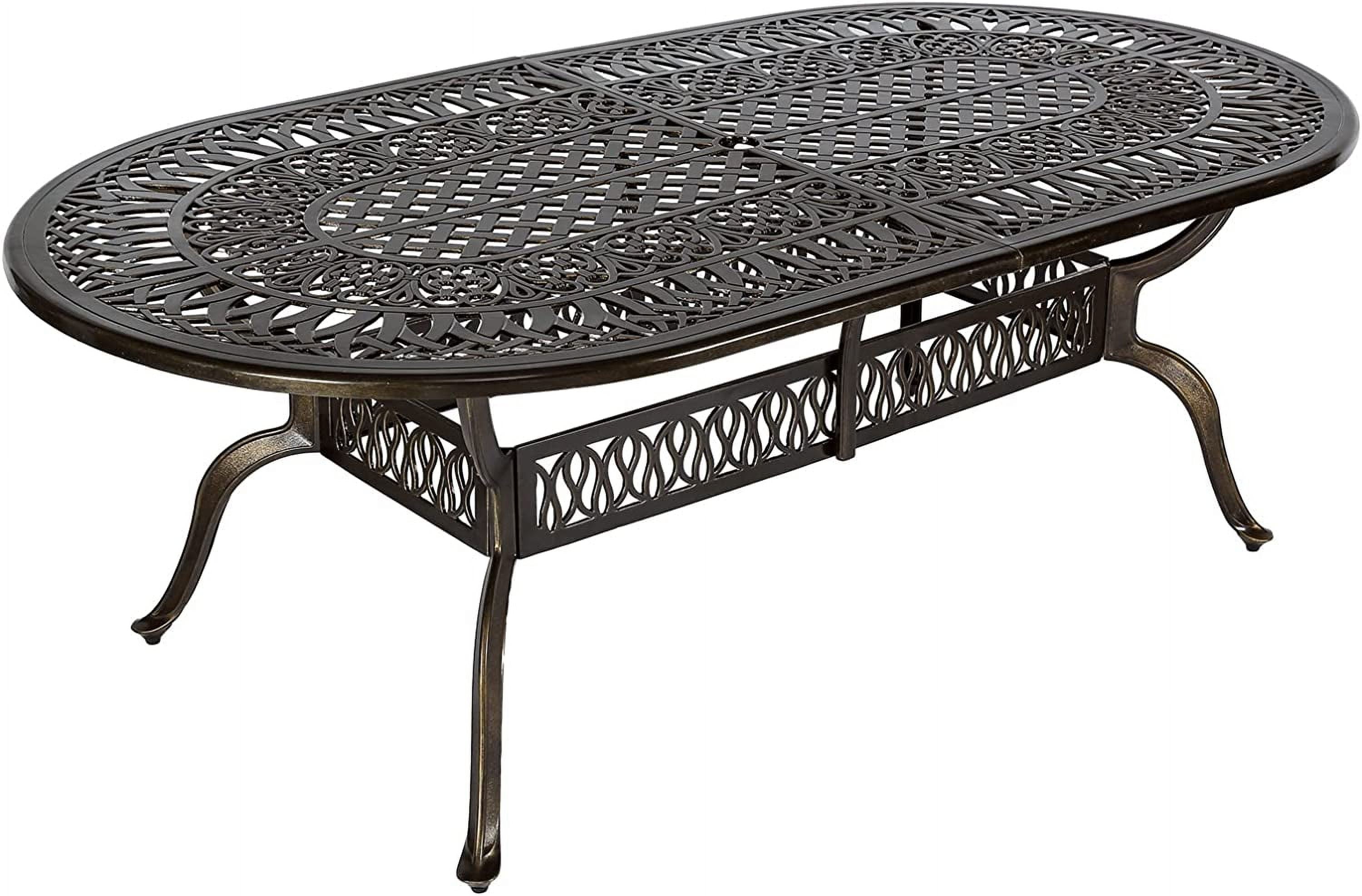 "MEETWARM 84"" Oval Patio Dining Table, All-Weather Cast Aluminum, Dark ...