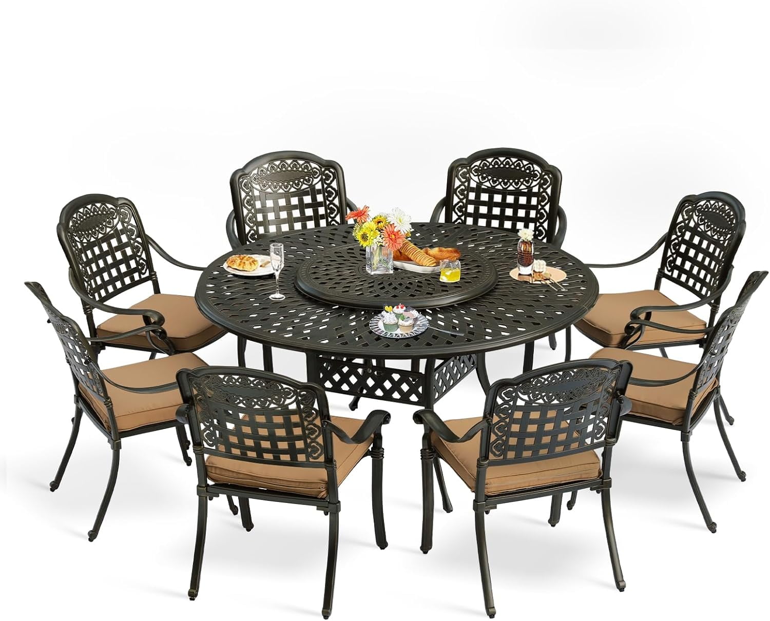 MEETWARM 9-Piece Outdoor Furniture Dining Set, All Weather Cast ...