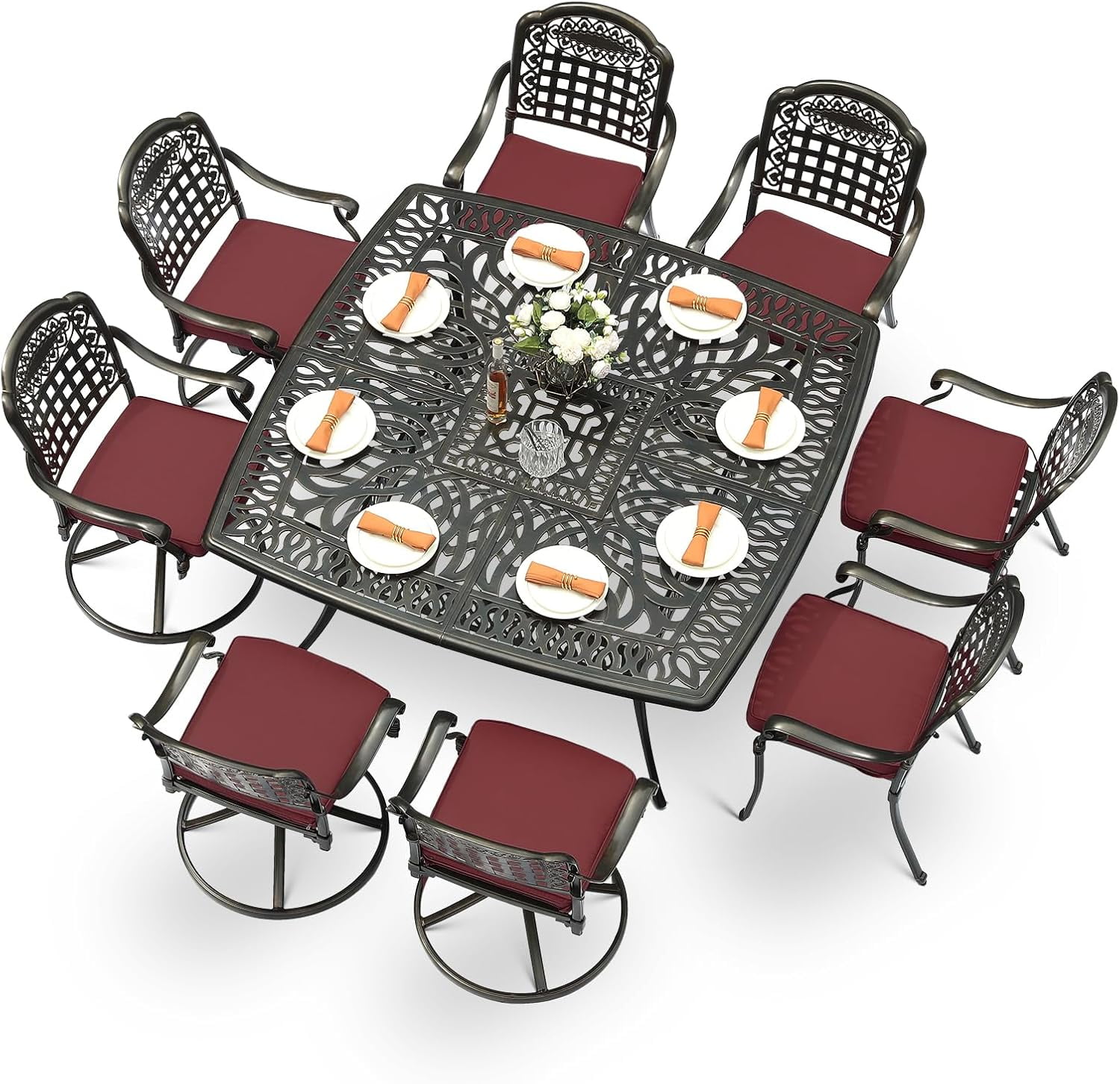 MEETWARM 9-Piece Outdoor Patio Dining Set for 8, All Weather Cast ...