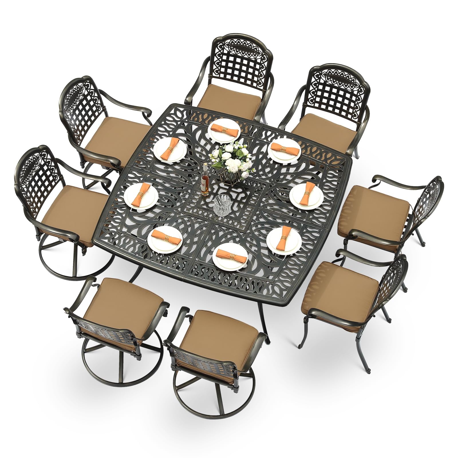 MEETWARM 9-Piece Outdoor Patio Dining Set for 8, All Weather Cast ...