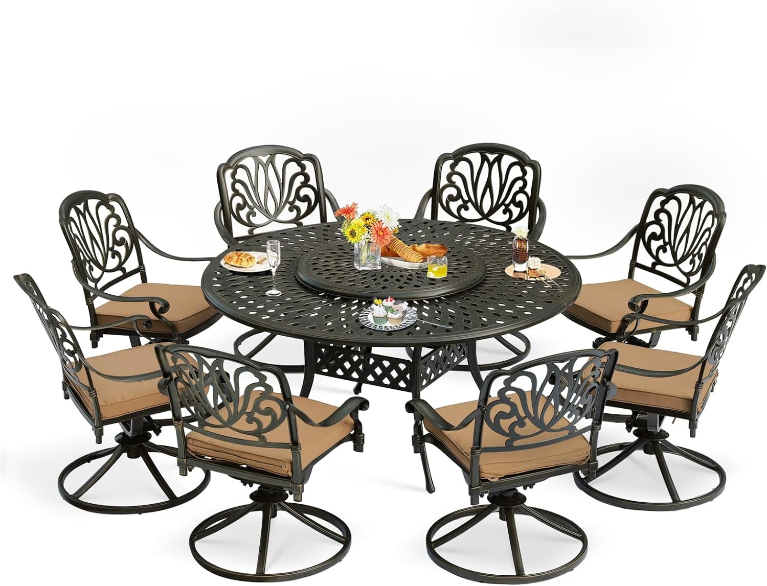 MEETWARM 9-Piece Outdoor Patio Dining Set, All-Weather Cast Aluminum ...