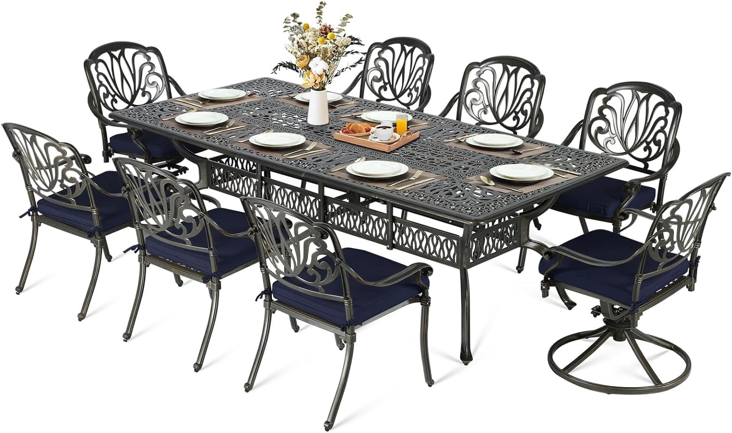 MEETWARM 9-Piece Outdoor Patio Dining Set, All Weather Cast Aluminum ...