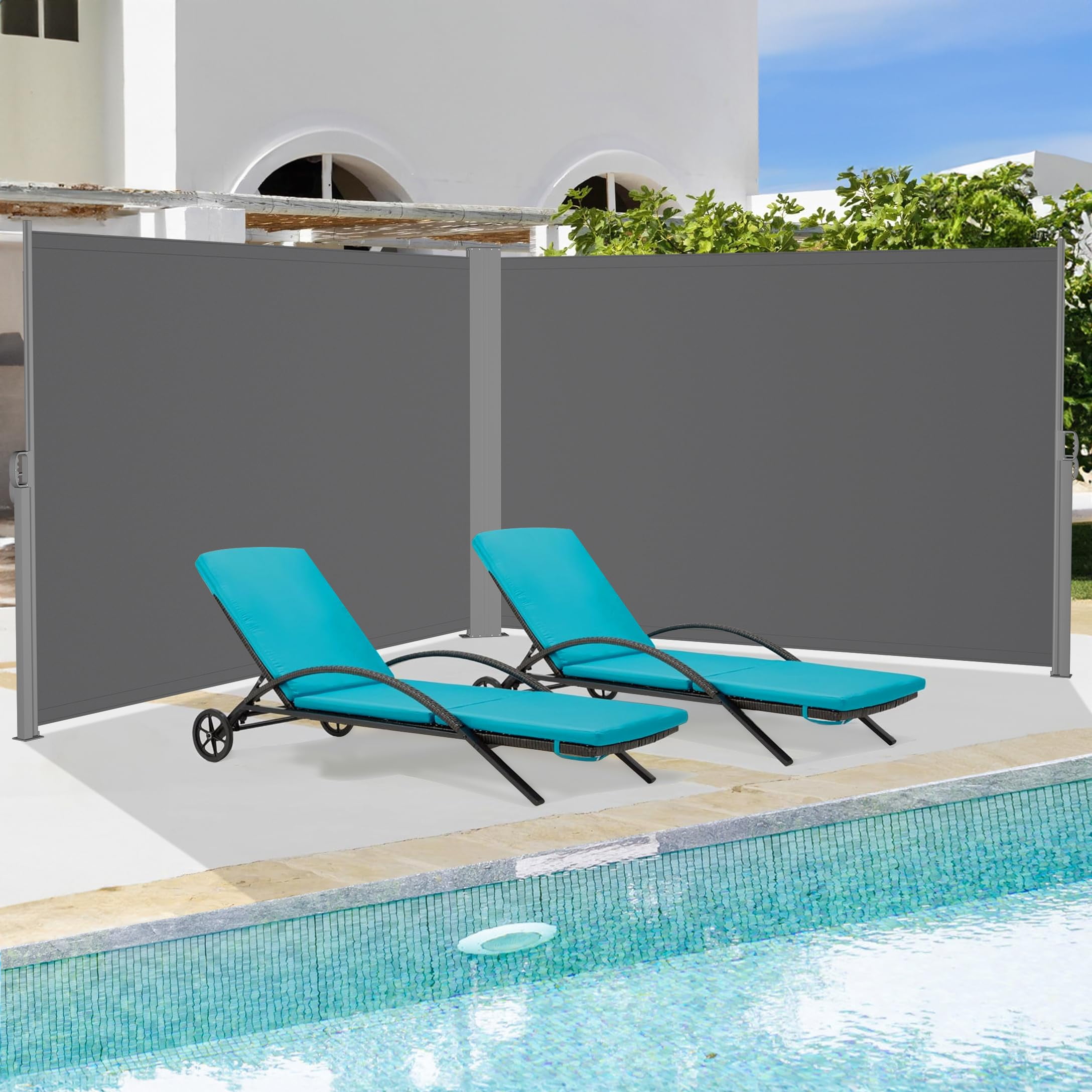 MEETWARM Double Retractable Side Awning, Folding Side Screen Awning ...