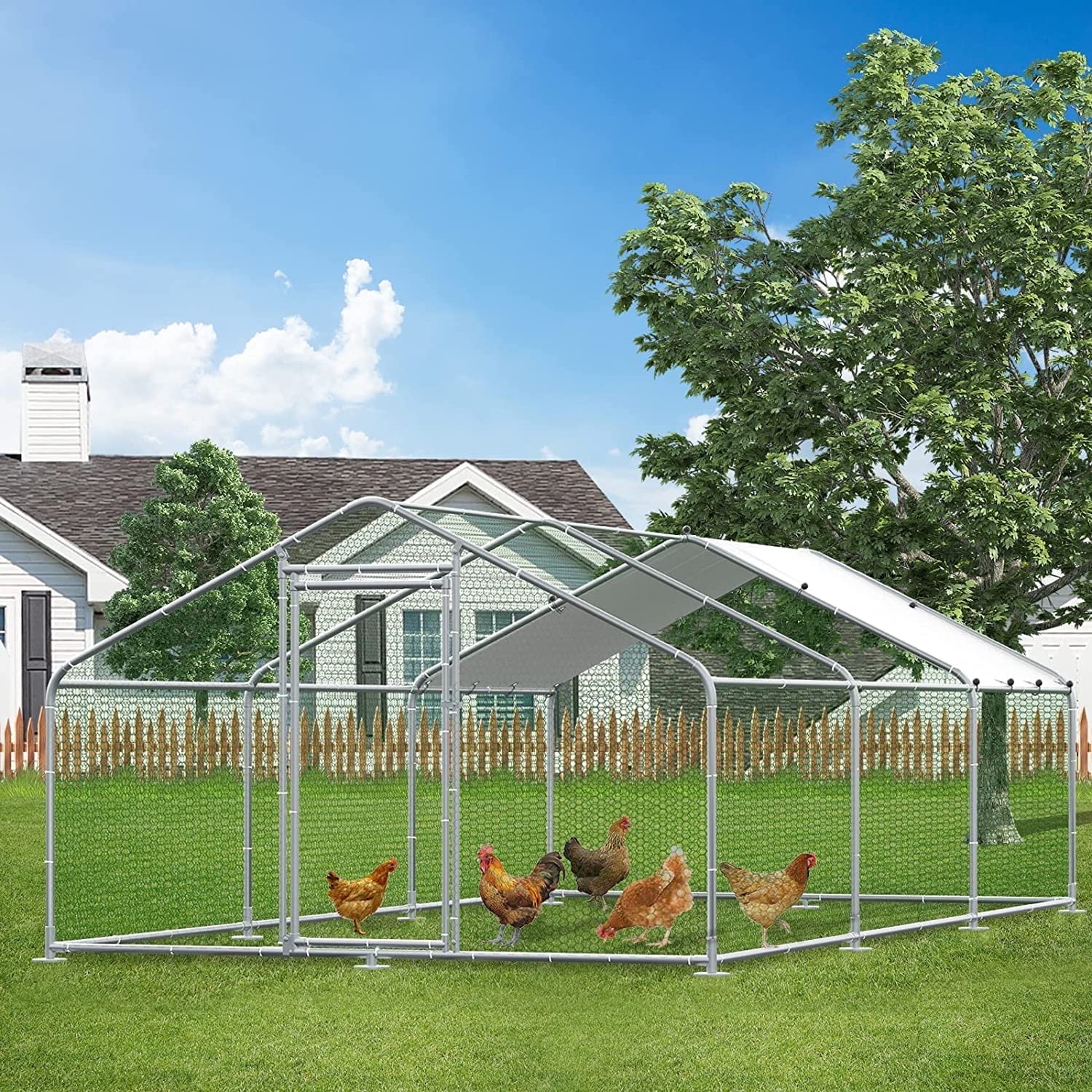 MEETWARM Large Metal Coop Run, Walk-in Poultry Cage, Duck Rabbits House ...