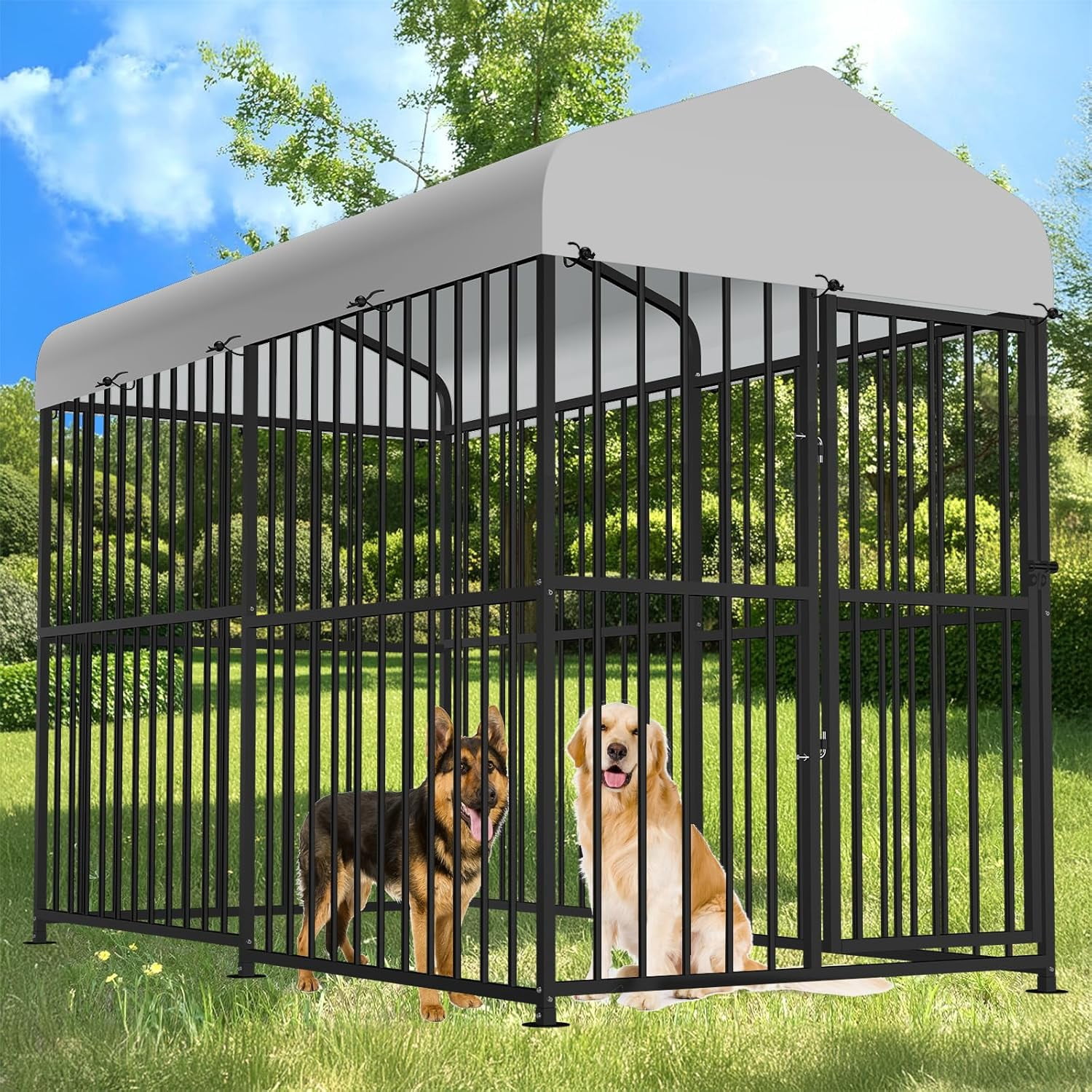 MEETWARM Large Metal Dog Kennel, Heavy Duty Indoor/Outdoor Pet Playpen ...