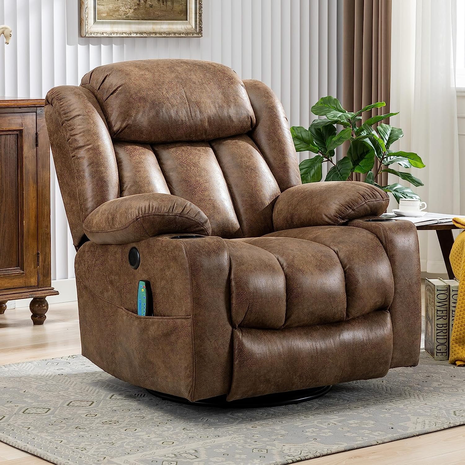 MEETWARM Massage Swivel Rocker Recliner with Heat and Vibration, Manual ...