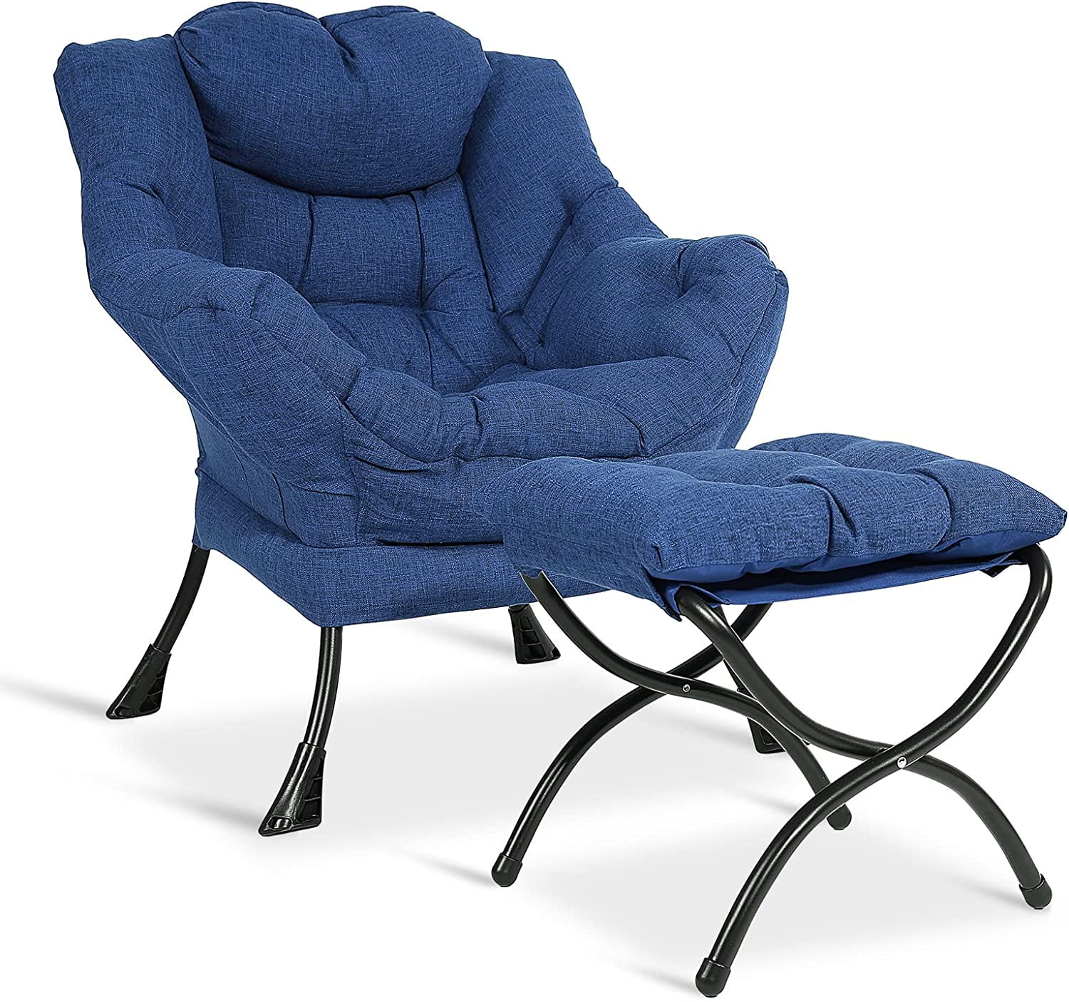 MEETWARM Modern Cotton Fabric Lazy Chair with Ottoman, Accent ...