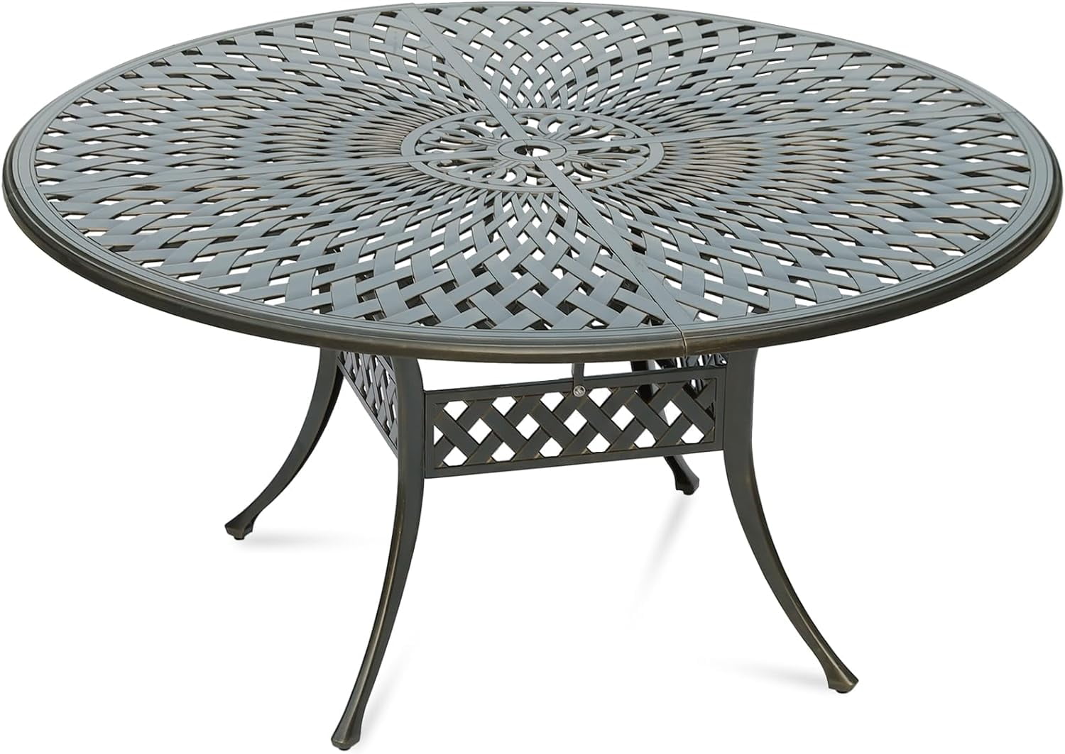 MEETWARM Outdoor 61" Round Patio Dining Table, All Weather Cast ...
