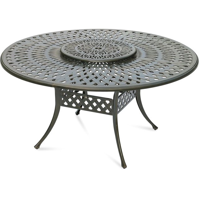 MEETWARM Outdoor 61" Round Patio Dining Table with Detachable Lazy ...