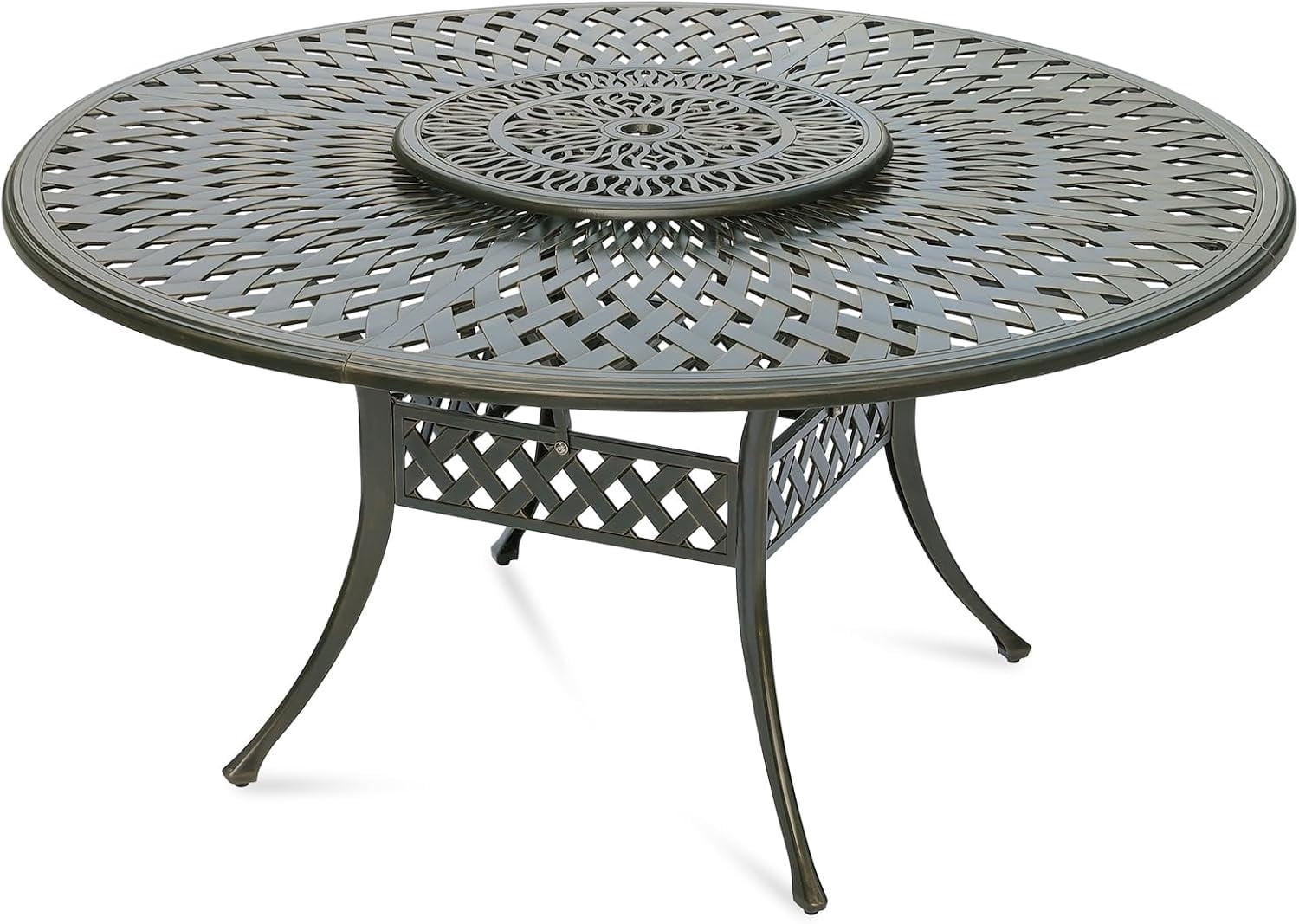 MEETWARM Outdoor 61" Round Patio Dining Table with Detachable Lazy ...