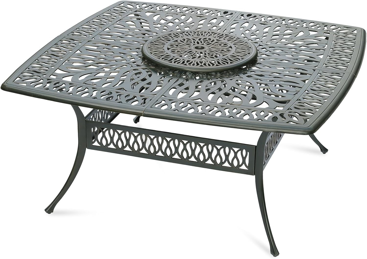 MEETWARM Outdoor 64" Square Patio Dining Table with Detachable Lazy ...