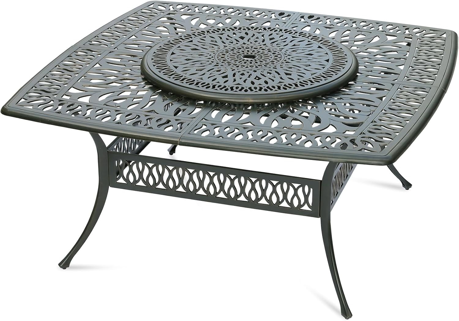 MEETWARM Outdoor 64" Square Patio Dining Table with Detachable Lazy ...