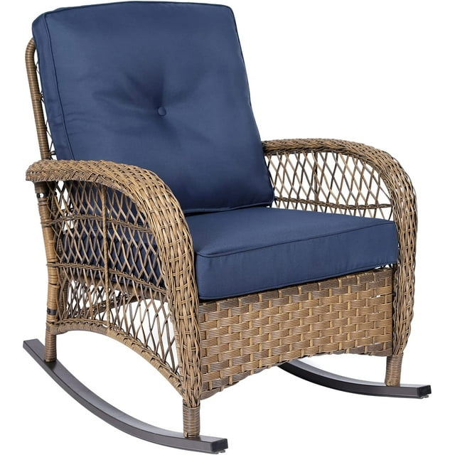 MEETWARM Outdoor Wicker Rocking Chair with Cushions and Steel Structure ...