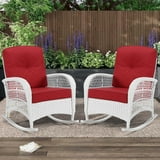 MEETWARM Outdoor Wicker Rocking Chairs Set of 2, Rattan Patio Rocker ...