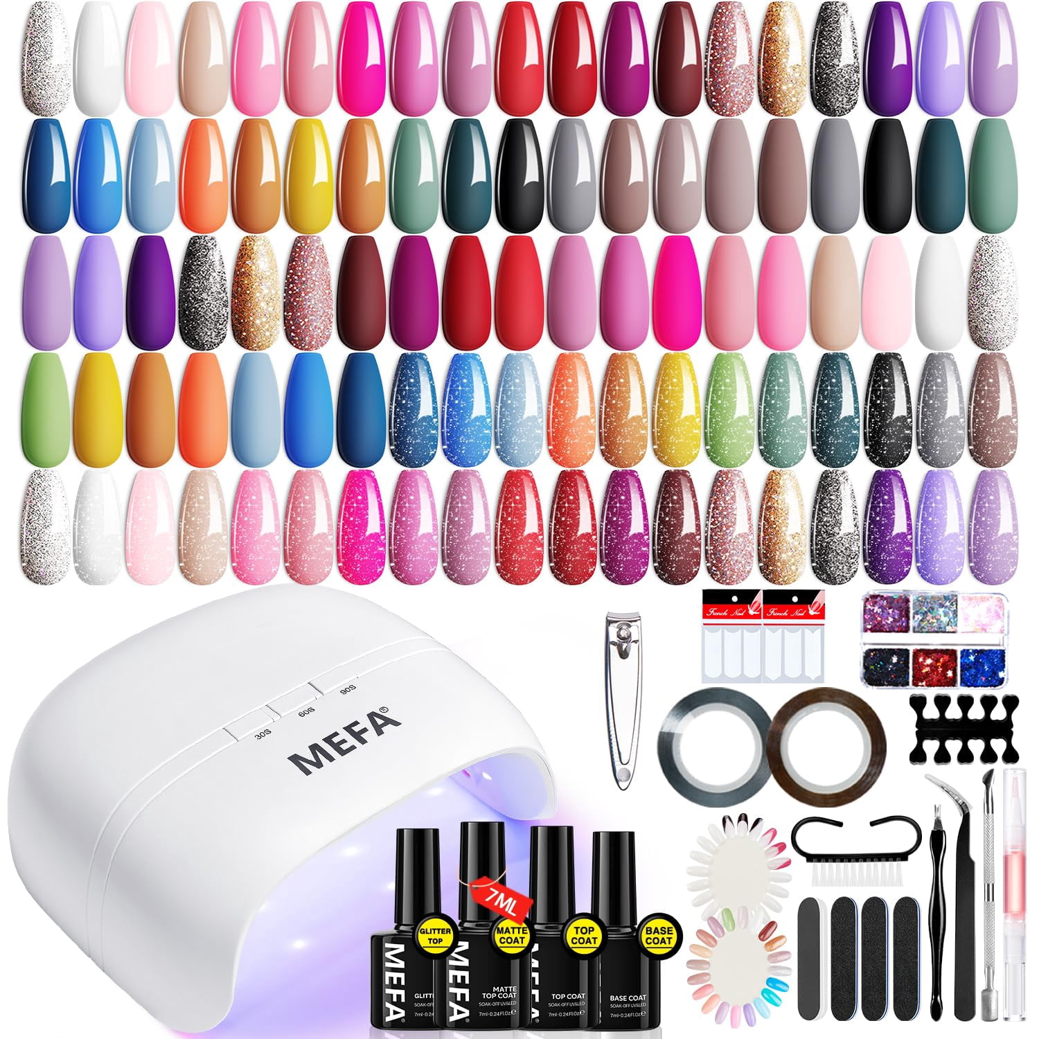 MEFA 60 Pcs Gel Nail Polish Kit with U V Light, 32 Colors All Seasons ...