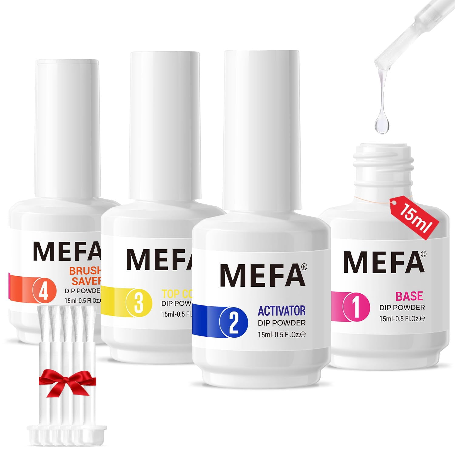 MEFA Dip Powder Liquid Set Base, Top Coat, Activator, Brush Saver 15 ml ...