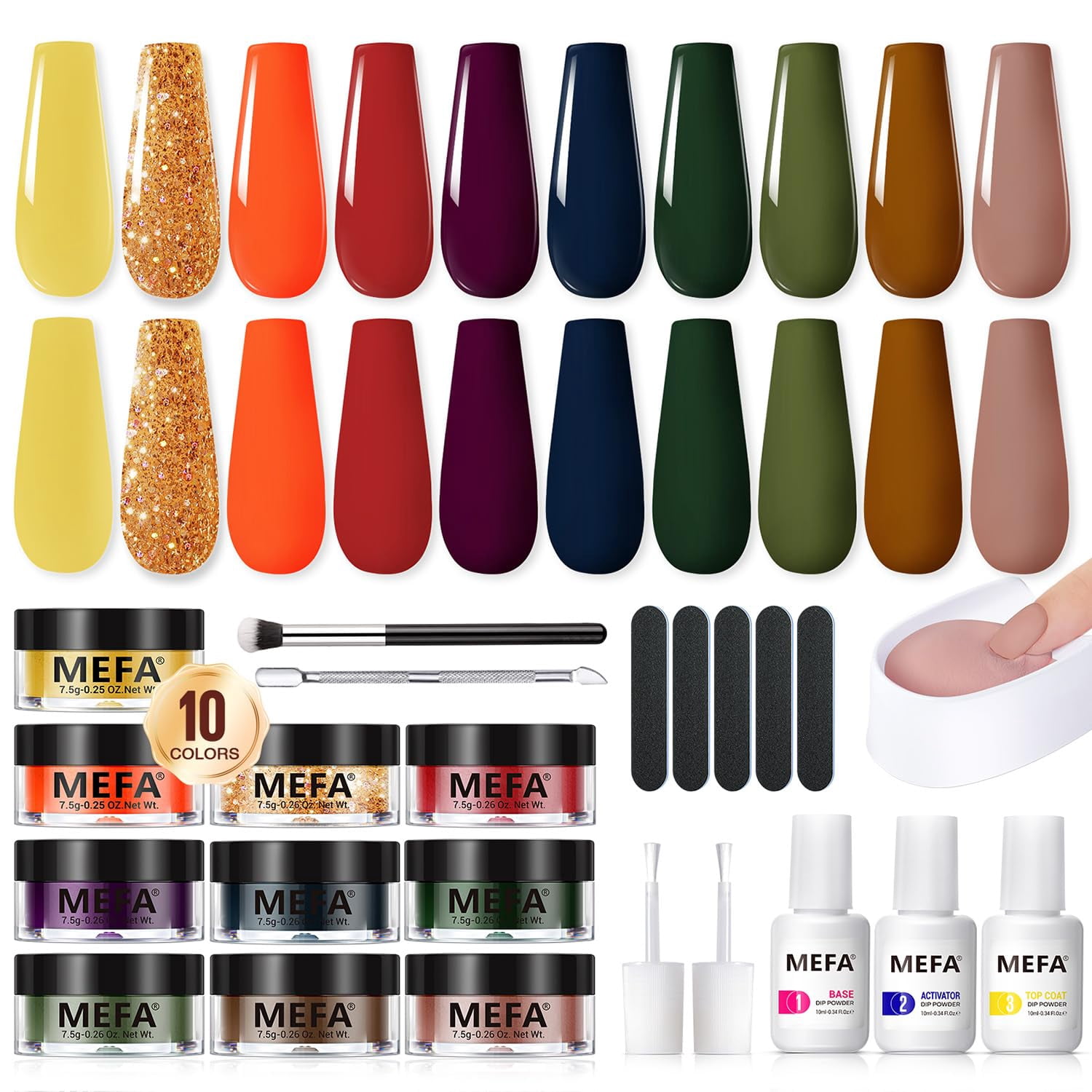 MEFA Dip Powder Nail Kit Fall Tones Pumpkin Gold Glitter Maple Brown ...