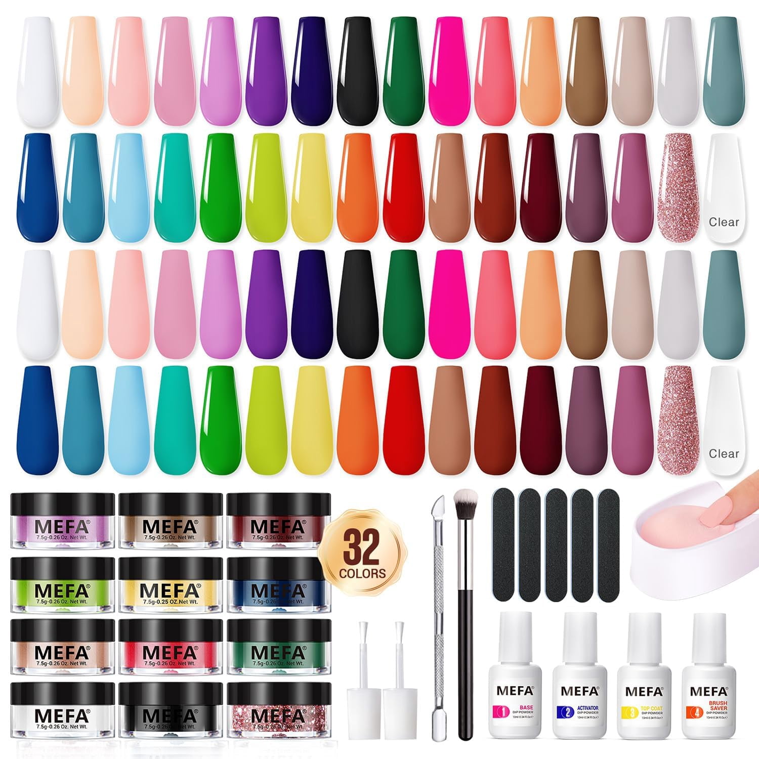 MEFA Dip Powder Nail Kit Pink Glitter Clear Nude White 32 Colors ...