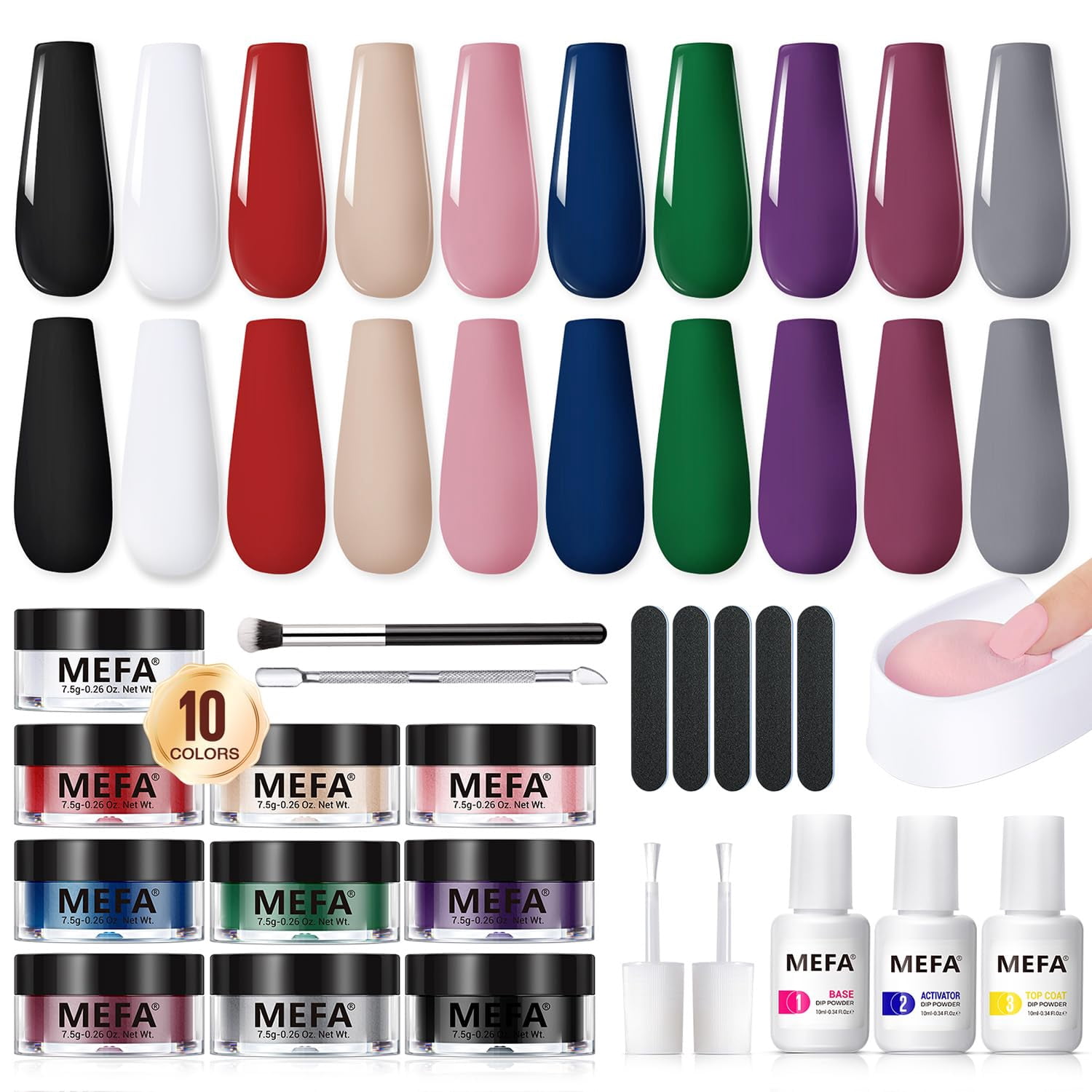 MEFA Dip Powder Nail TMA2 Kit White Nude Black Pink Purple Gray 10 ...