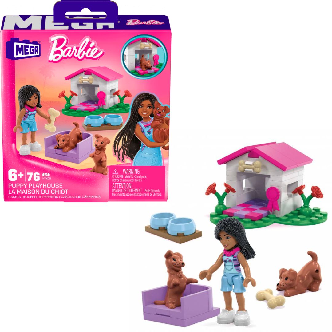 MEGA Barbie Puppy Playhouse 76 Piece Building Kit Toy, Ages 6 ...