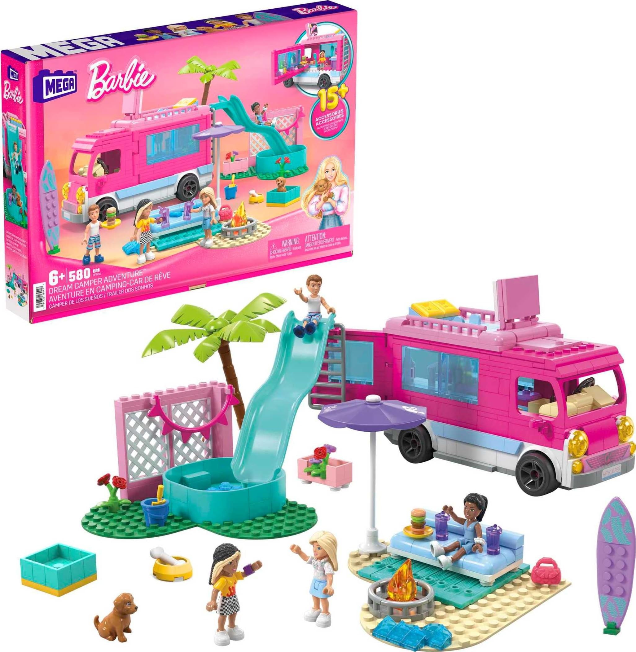 MEGA Construx Barbie Kids Building Toy Set, Dream Camper Adventure with ...