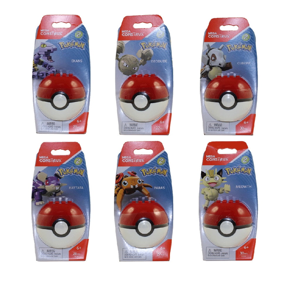 MEGA Construx - Pokemon Pokeball Sets - SET OF 6 (Ekans, Paras, Meowth ...