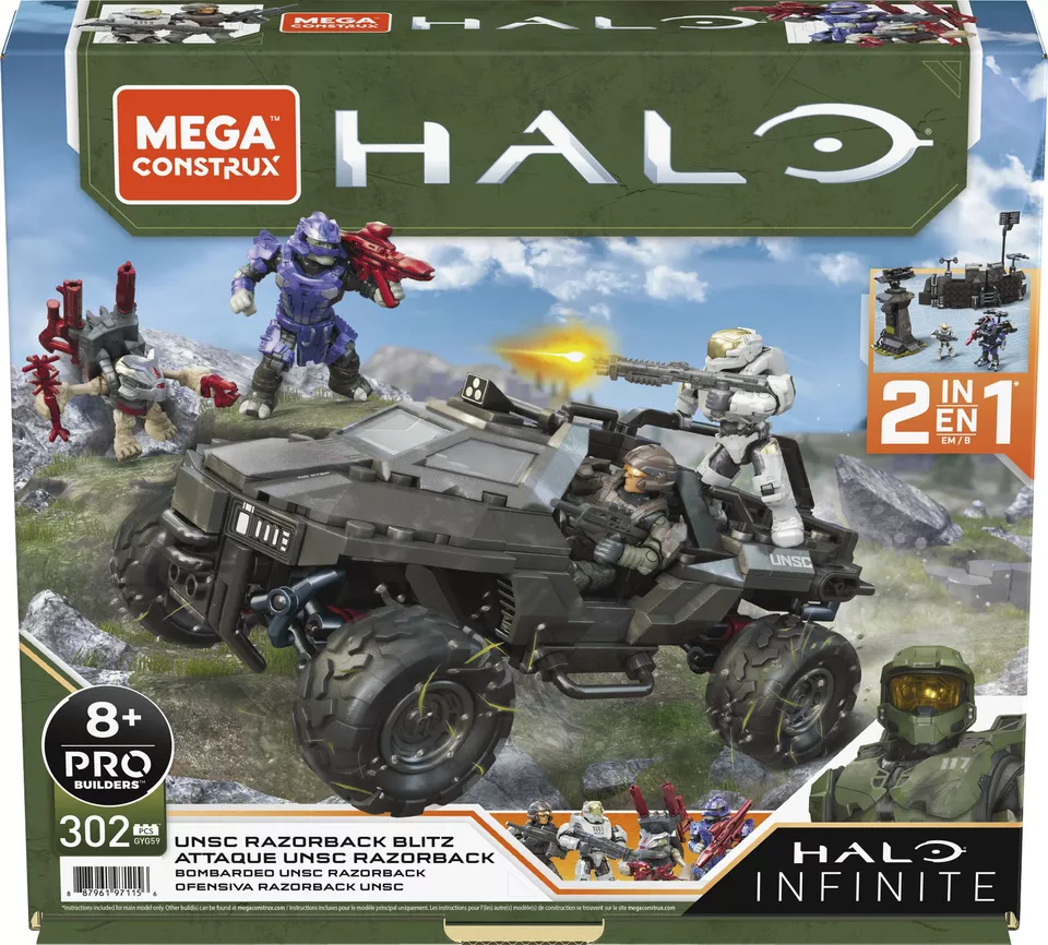 MEGA Halo UNSC Razorback Blitz Halo Infinite Toy Car Building Set 303 ...