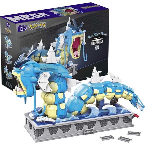 MEGA, Pokemon Building Kit, 2186 Pieces, Motion Gyarados with Display ...