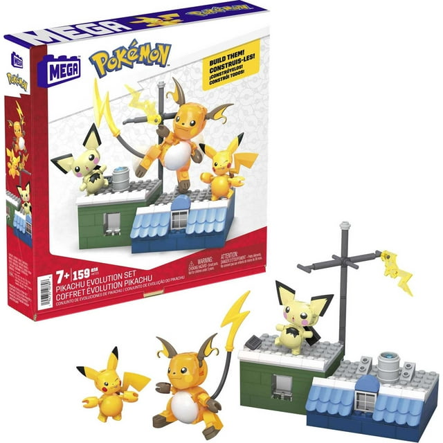 MEGA Pokemon Building Toy Kit Pikachu Set with 3 Action Figures (159 ...