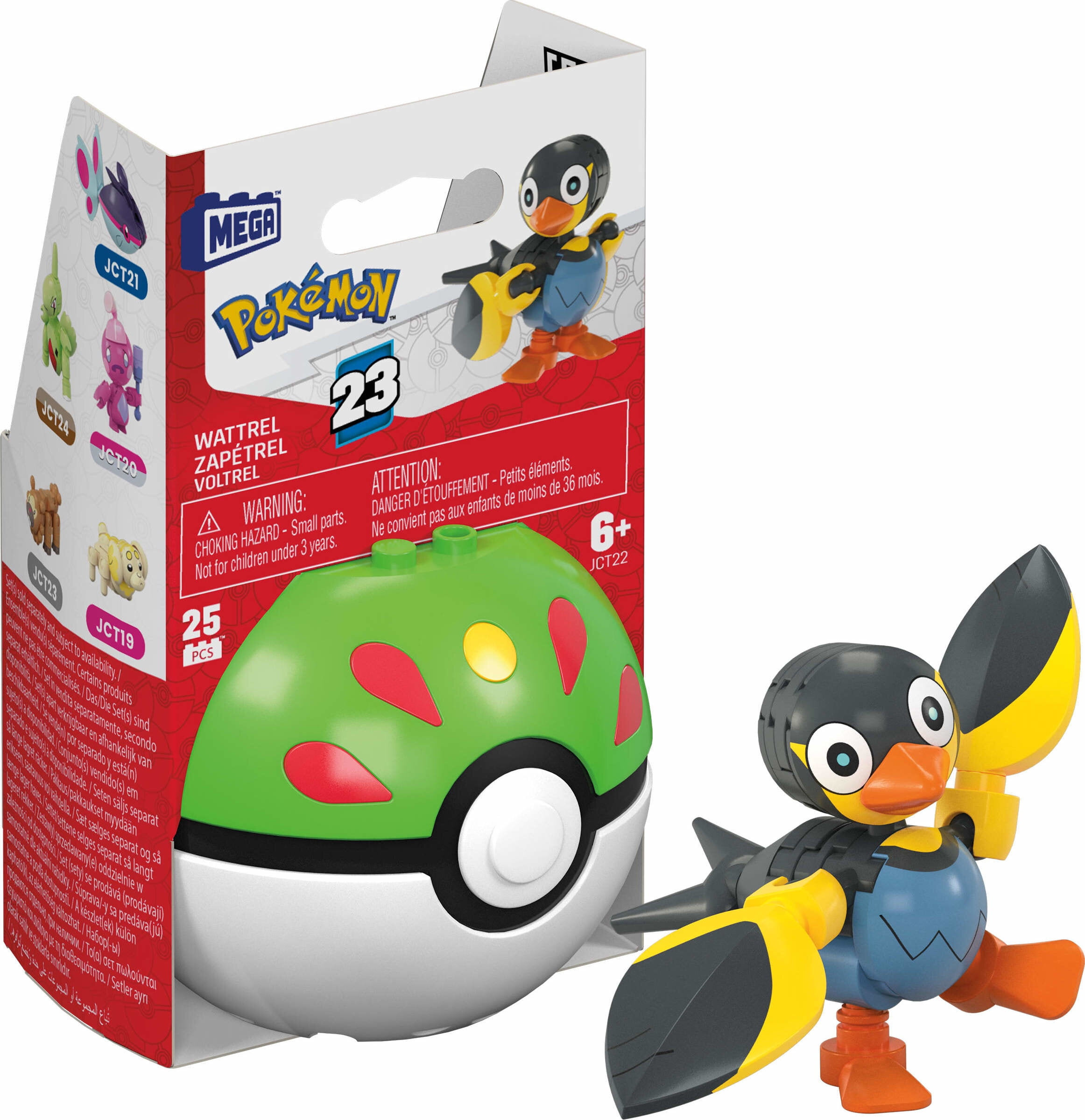 MEGA Pokemon Wattrel Building Toy Kit, Poseable Action Figure with Poke Ball (25 Pieces) for ...