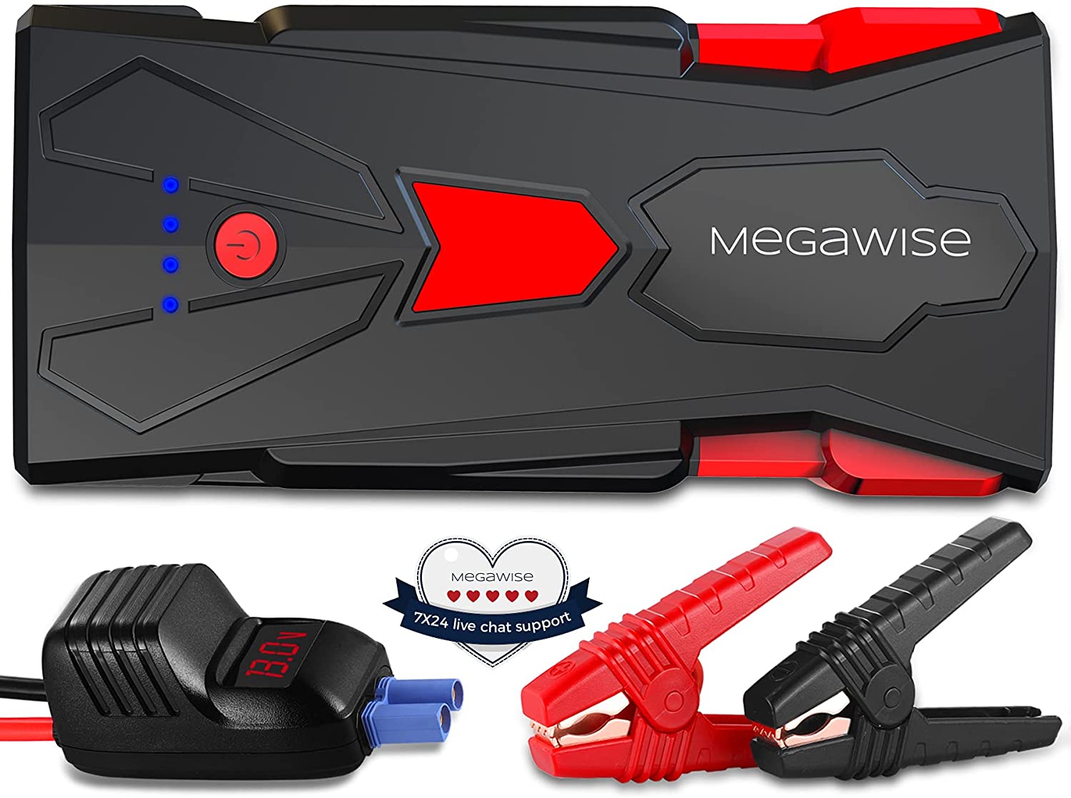 MEGAWISE 1500A Peak 16800mAh Car Battery Jump Starter (up to 7L Gas or ...