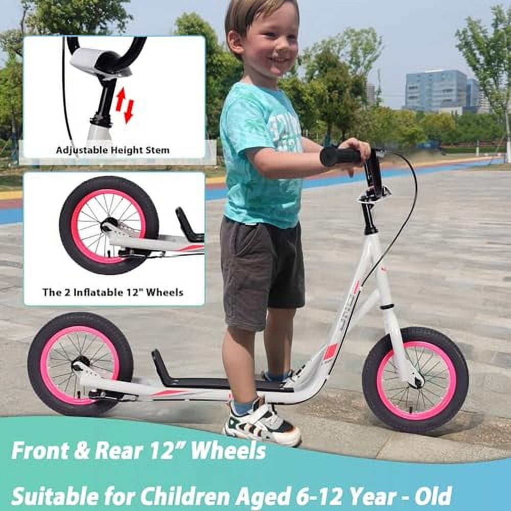 MEGHNA Kick Scooter 12" Front and Rear Inflatable Wheel Rear V-Brake ...