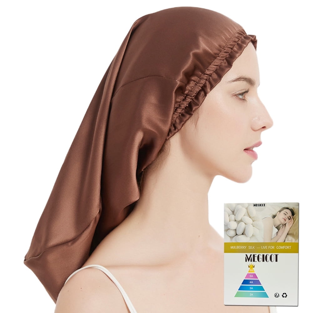 MEGICOT 100% Mulberry Silk 20" Long Sleep Cap, Hair Care Bonnet for ...