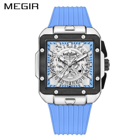 MEGIR 2228 Mens Silicone Strap Multifunctional Timing Sport Square ...