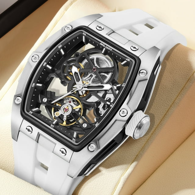 MEGIR Brand Sports Watch for Men Silicone Mechanical Hollow Full ...